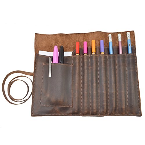 Hide & Drink Rustic Leather Pencil Artist Craft Roll Organizer Soft Wrap Handmade Bourbon Brown