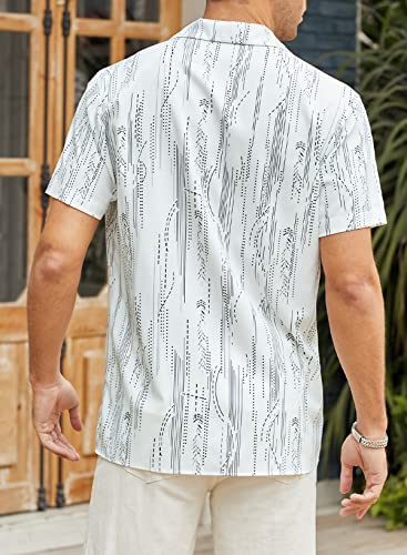 JMIERR Men Casual Button Down Hawaiian Shirt Short Sleeve Holiday Resort Floral Beach Shirts for Men with Pockets, US 52(3XL), White