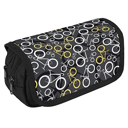 Bike Bicycles Pattern Large Capacity Pencil Case Multi-Slot Pencil Bag Portable Pen Storage Pouch with Zipper