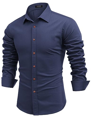 COOFANDY Men's Button Down Long Sleeve Shirt Casual Dress Shirt Denim Work Shirt