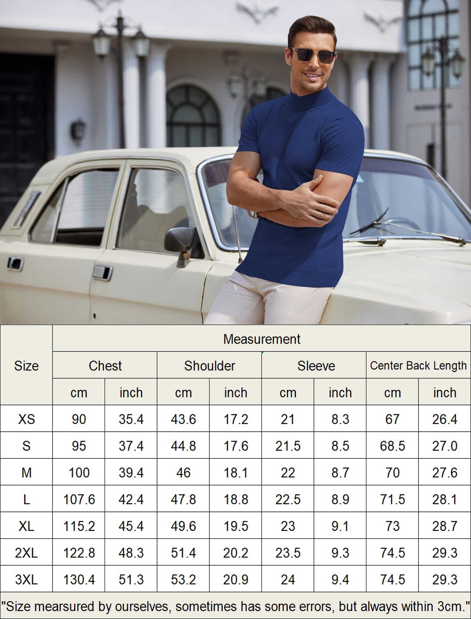 COOFANDY Mens Mock Turtleneck Short Sleeve Knit Sweater Business Casual Mock Neck Pullover Sweater Basic Tops Navy Blue