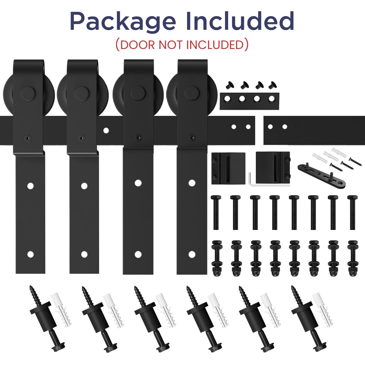 SMARTSTANDARD 8 Feet Bypass Sliding Barn Door Hardware Kit - for Double Wooden Doors-Single Track - Smoothly & Quietly - Easy to Install-Fit 84" Opening