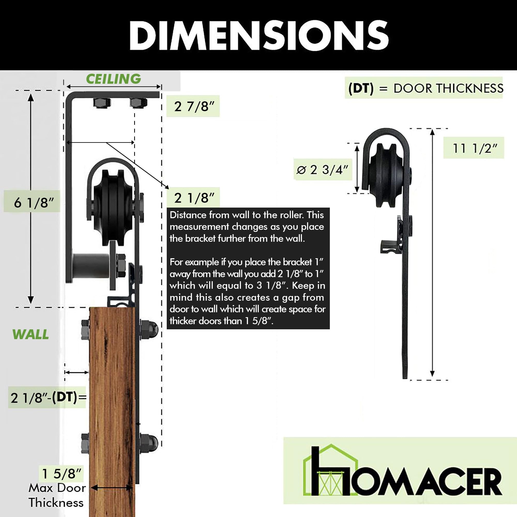 Homacer Black Rustic Ceiling Mount Non-Bypass Sliding Barn Door Hardware Kit, for Two/Double Doors, 8ft Long Flat Track, Interior Use Only (Doors are not Included)