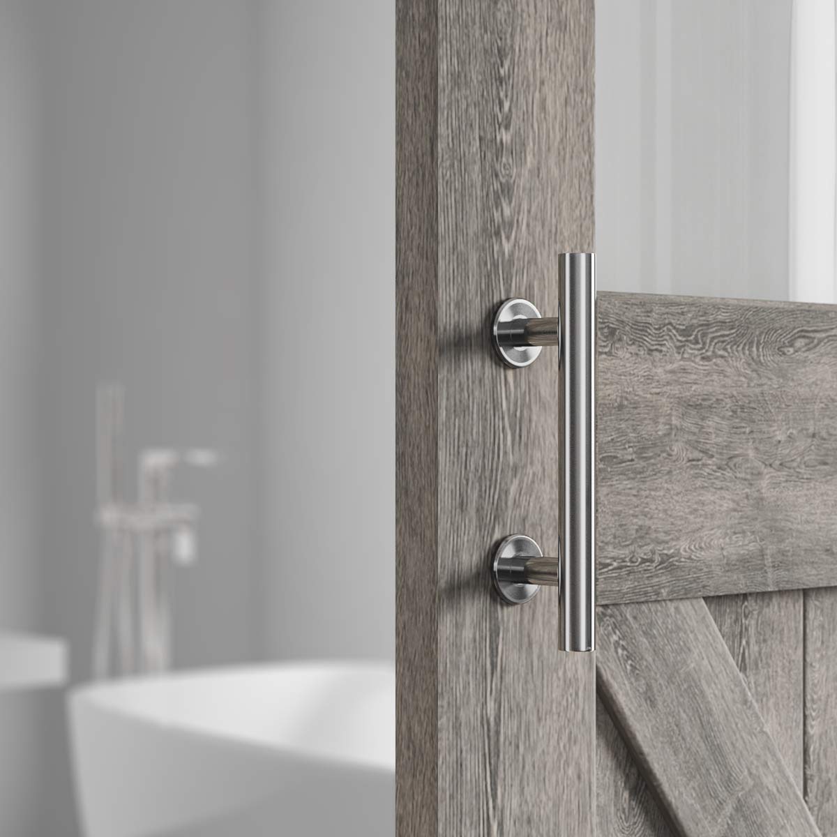 SMARTSTANDARD 6 Feet Top Mount Sliding Hardware Kit with 12'' Handle Set-Stainless Steel Heavy Duty Sturdy Barn Track-Simple and Easy to Install-Fit 36" Wide Door Panel (T Shape Hanger)