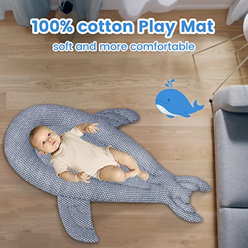 Hiseeme Baby Play Mats for Floor,Baby Lounger for Cover,100% Cotton Premium Breathable Whales Mat,Sleeping Bed Cover for Newborn,Machine Washable, Polyester,（Grey）