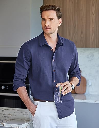 COOFANDY Men's Button Down Long Sleeve Shirt Casual Dress Shirt Denim Work Shirt