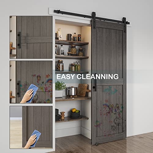 ALAMEDADT 30''x84'' Sliding Barn Door with 5 Ft Barn Door Hardware Kit& Handle& Floor Guides,Pre-Drilled Holes Easy Assembly - Include Installation Manual, Water-Proof PVC Surface, H-Frame, Grey