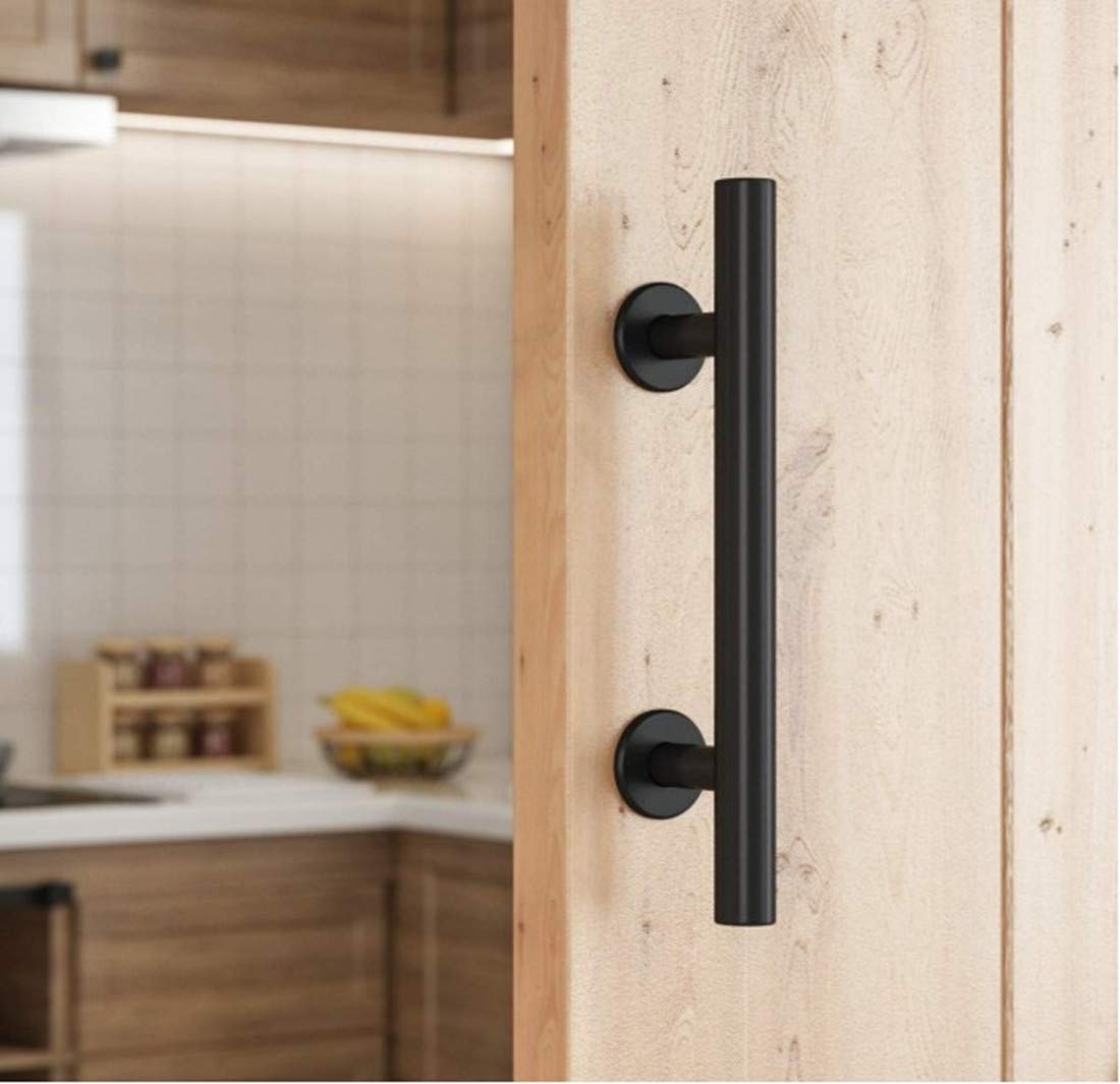 Ranbo Heavy Duty 12" Pull and Flush Barn Door Handle Set, Large Rustic Two-Side Design, for Gates Garages Sheds Furniture, Black Powder Coated Finish, Round