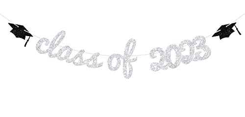 Class of 2023 Banner, 2023 Graduation Banner, Congrats Grad, 2023 Graduation Party Decoration Supply Silver Glitter