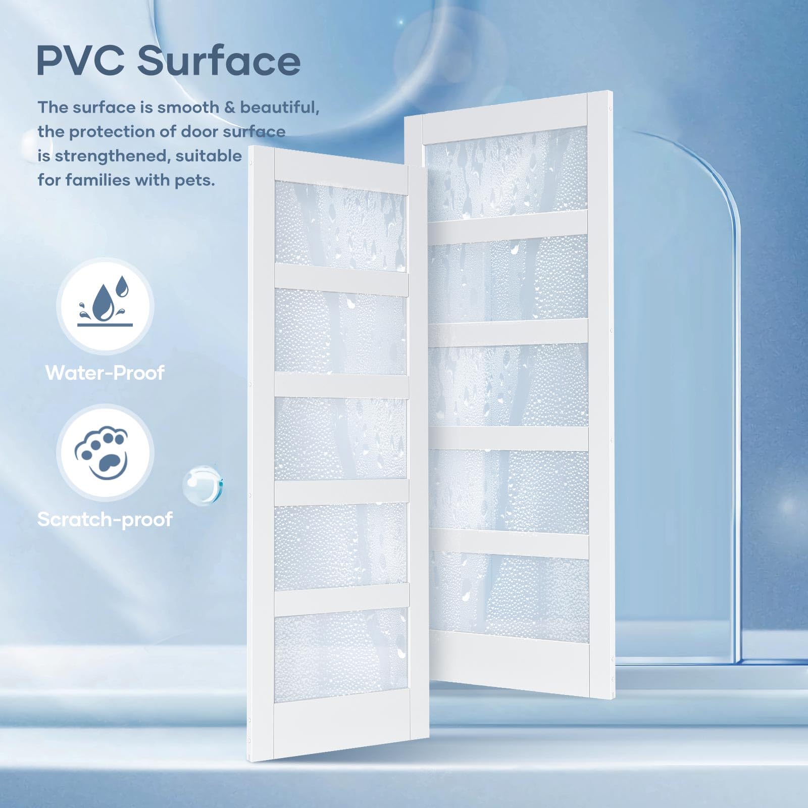ROYMELO 48x84 Inch Glass Sliding Barn Door Slab and 8ft Hardware Kit Included, 5 Frosted Glass, LVL Wood Panel Covered with White Water-Proof Scratch-Proof PVC Surface, Simple DIY Assembly