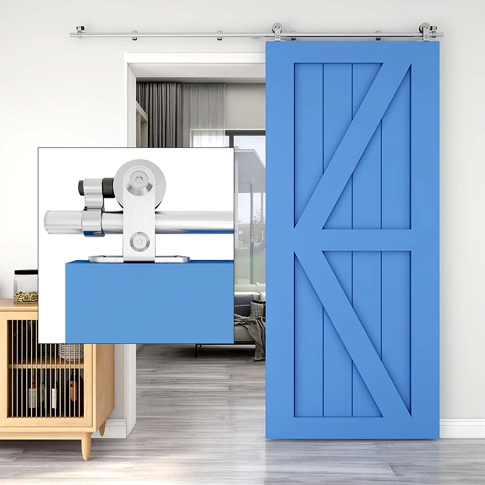 BONIKLUBA 6FT Stainless Steel Sliding Barn Door Hardware Track Kit Top Mount T Hanger Set for Single Door use, Easy to Install