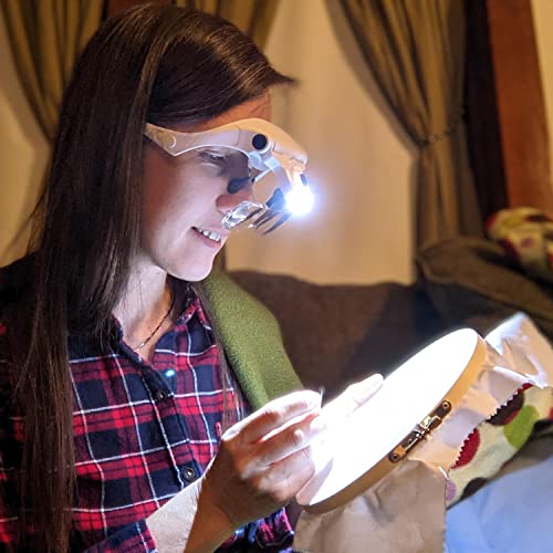 TMANGO Magnifying Glasses with LED Lights,Storage Case | Rechargeable Head Mount Magnifier for Close Up Work, Cross Stitch, Watch Repair, Jewelry,Hobby Crafts,Reading Aid