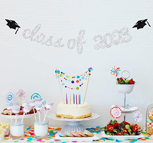 Class of 2023 Banner, 2023 Graduation Banner, Congrats Grad, 2023 Graduation Party Decoration Supply Silver Glitter
