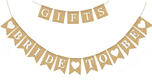 2pcs Bride to Be Banner, Gifts Banner, Rustic Burlap Garland for Bridal Shower, Bachelorette Party, Wedding Party Decorations