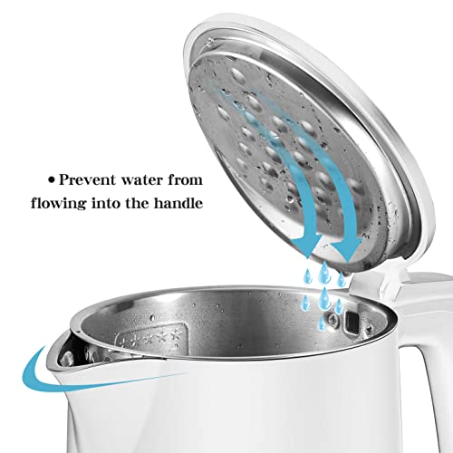 Dezin Electric Kettle, 0.8L Portable Travel Kettle with Double Wall Construction, Stainless Steel Electric Tea Kettle for Business Trip, Small Electric Kettle with Auto Shut-Off, White (Without Cup)