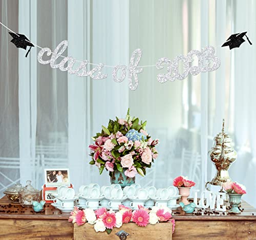 Class of 2023 Banner, 2023 Graduation Banner, Congrats Grad, 2023 Graduation Party Decoration Supply Silver Glitter