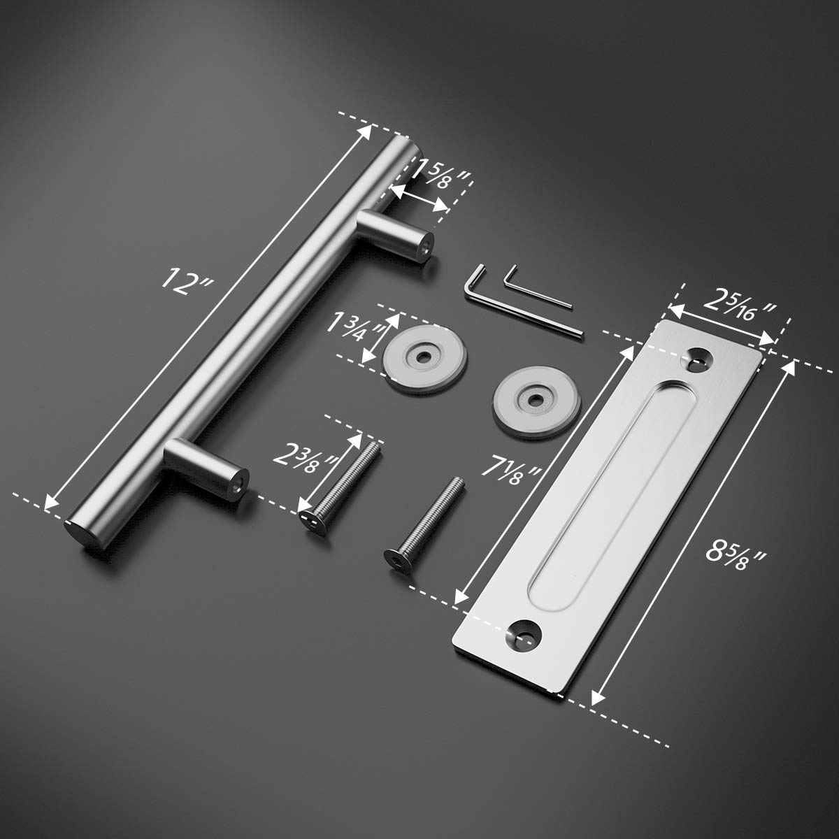 SMARTSTANDARD 6 Feet Top Mount Sliding Hardware Kit with 12'' Handle Set-Stainless Steel Heavy Duty Sturdy Barn Track-Simple and Easy to Install-Fit 36" Wide Door Panel (T Shape Hanger)