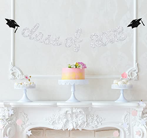 Class of 2023 Banner, 2023 Graduation Banner, Congrats Grad, 2023 Graduation Party Decoration Supply Silver Glitter