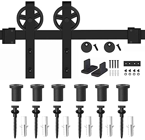 ZEKOO 7.5 FT Barn Door Hardware Kit,Sliding Door Hardware for Single Barn Door, Heavy Duty Black Steel Big Black Wheel Hanger,Heavy Duty,Slide Smoothly Quietly,Easy Install
