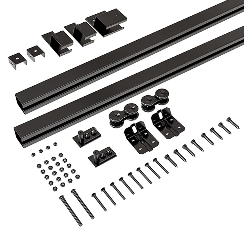 SMARTSMITH 8FT Box Rail Hardware Heavy Duty Steel Sliding Barn Door Track, Wall Mount Kit, Fit Indoor and Exterior Door, Smoothly and Quietly Easy to Install