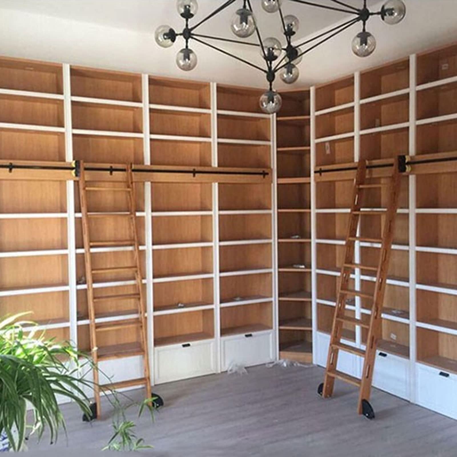 Sliding Library Ladder Hardware (No Ladder) Sliding Hardware Rustic Black Rolling Library Track (No Ladder) Kit, with Floor Roller Wheels, Sliding Barn Door Kit 3.3ft-20ft, Round Tube Mobile Ladder Tr
