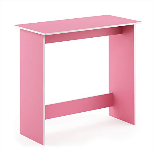 FURINNO Simplistic Study Table, Pink, 15.5 in x 31.5 in x 29.75 in (D x W x H) and Furinno 7-Cube Reversible Open Shelf, White/Pink 11048WH/PI