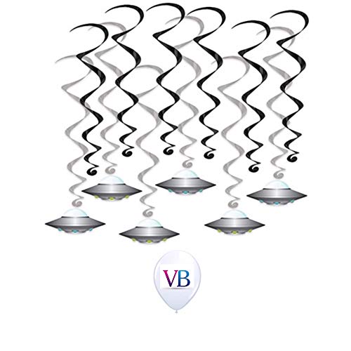 ValueBalloon 12 Piece Flying Saucer Hanging Whirls Birthday Party Decorations Supplies Alien Outer Space Alien UFO