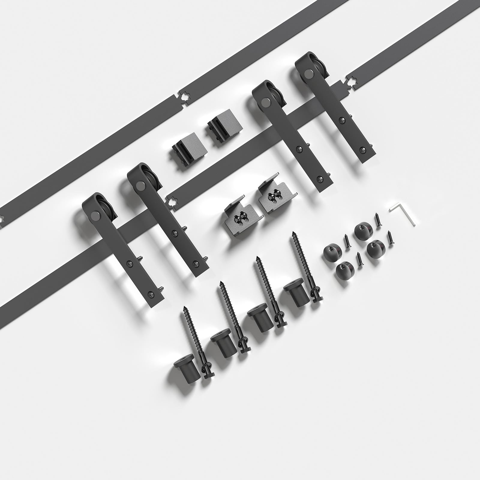 EaseLife 5 FT Cabinet Mini Sliding Double Barn Door Hardware Track Kit,Easy Install,Slide Smoothly Quietly,Apply for Storage Window TV Stand and Other Shielding (No Cabinet)