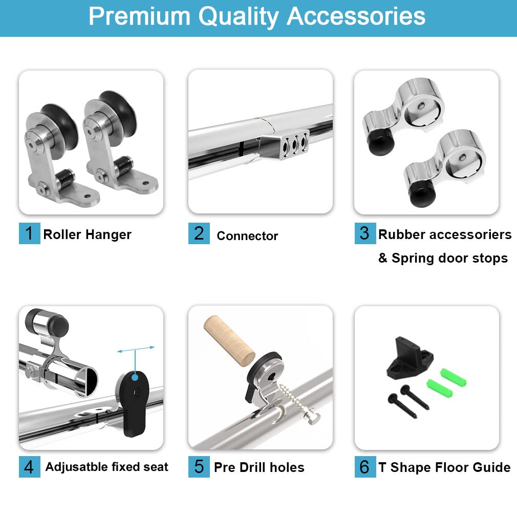 BONIKLUBA 6FT Stainless Steel Sliding Barn Door Hardware Track Kit Top Mount T Hanger Set for Single Door use, Easy to Install