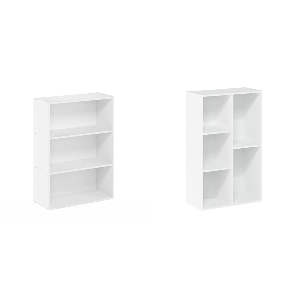 Furinno Pasir 3-Tier Open Shelf Bookcase, Plain White Luder Bookcase/Book/Storage, 5-Cube, White
