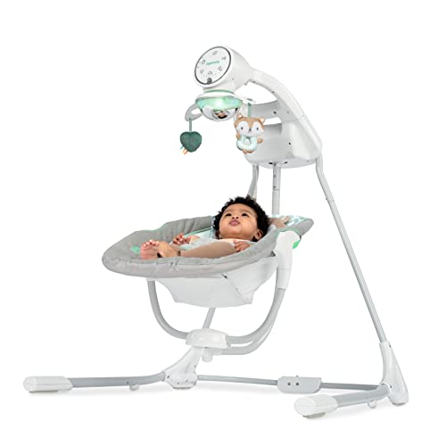 Ingenuity InLighten 5-Speed Baby Swing - Swivel Infant Seat, 5 Point Safety Harness, Nature Sounds, Lights - Kitt Fox