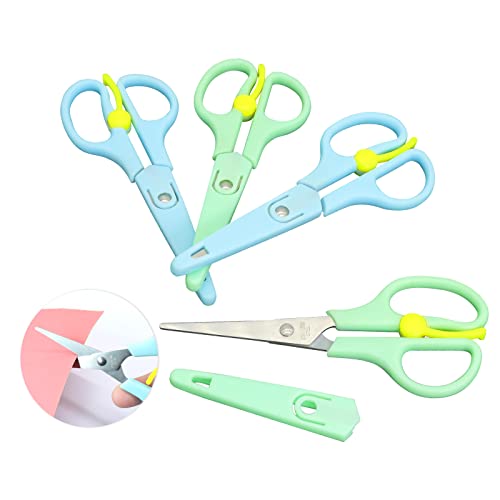 Sonuimy Kid-Friendly Craft Scissors for Age 4-8, 5.5” Toddler Safety Kids Scissors With Cover, Blunt Tip Small Spring Loaded Scissors, Suitable for Child Student School Art Paper Scrapbooking Project