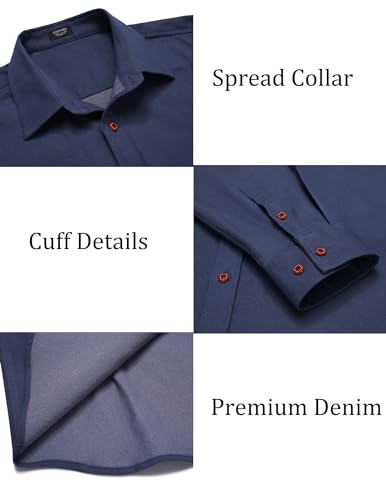 COOFANDY Men's Button Down Long Sleeve Shirt Casual Dress Shirt Denim Work Shirt