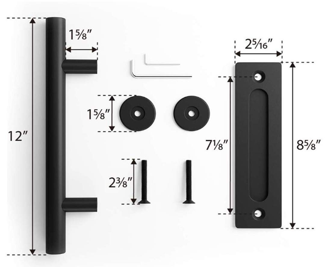 Ranbo Heavy Duty 12" Pull and Flush Barn Door Handle Set, Large Rustic Two-Side Design, for Gates Garages Sheds Furniture, Black Powder Coated Finish, Round