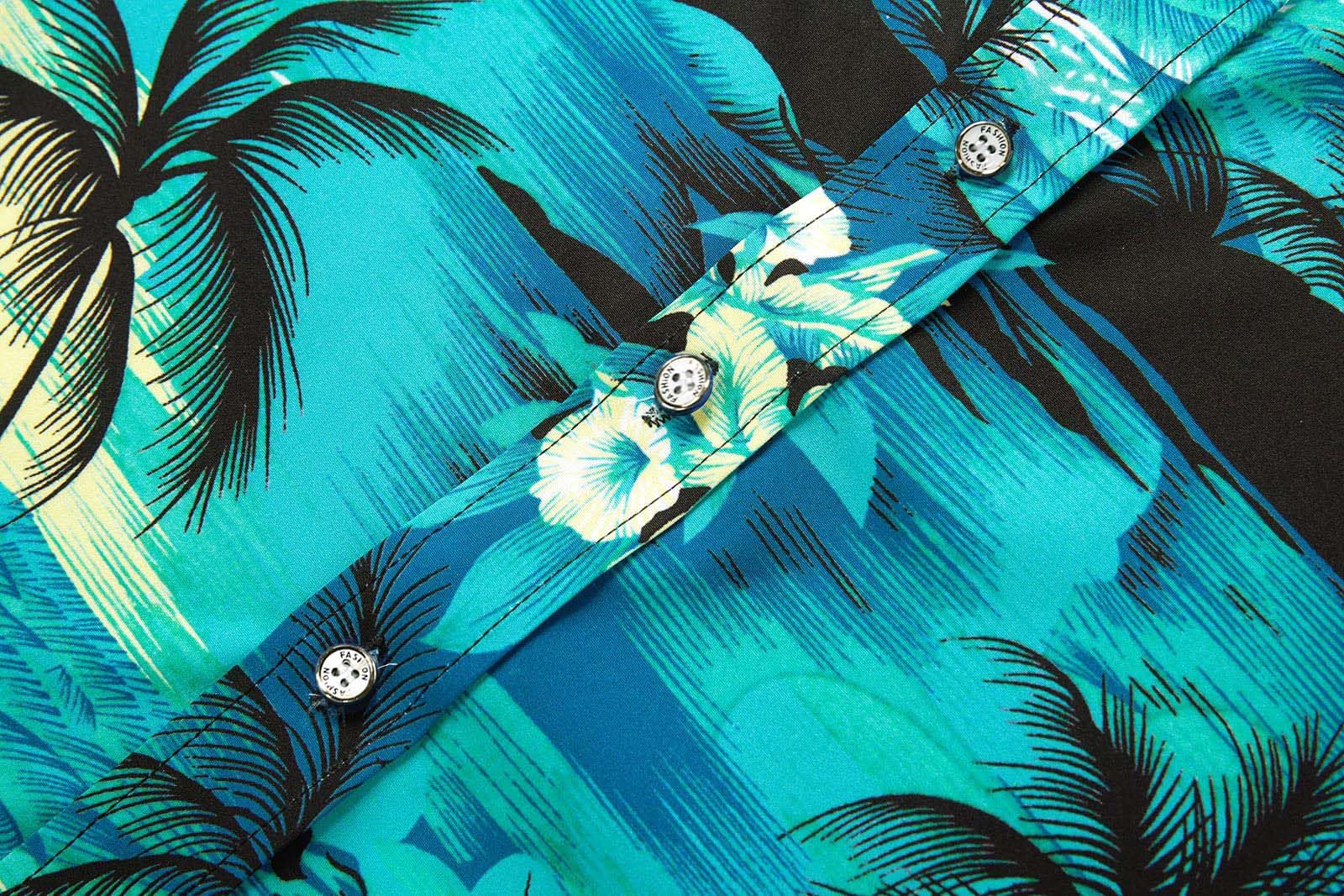 EUOW Men's Hawaiian Shirt Short Sleeves Printed Button Down Summer Beach Dress Shirts(Multicolored BL3,XL)