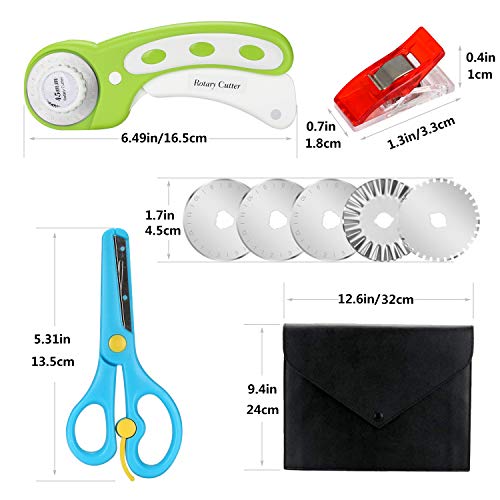 Rotary Cutter Kit,Rotary Cutter Tool Kit with with 5 Extra Blades, Cutting Mat, Patchwork Ruler, Carving Knife, Storage Bag for Sewing and Quilting