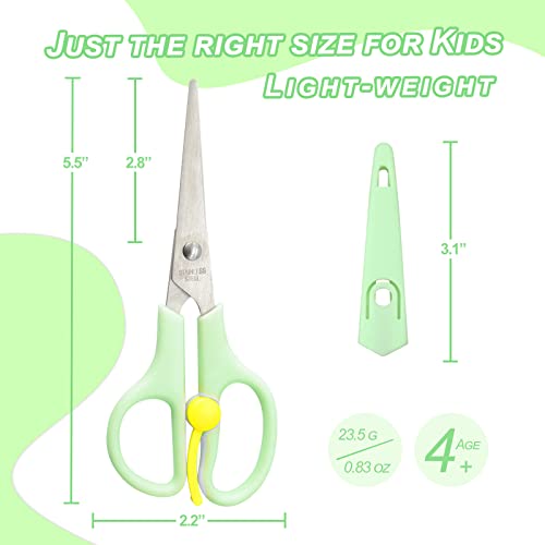 Sonuimy Kid-Friendly Craft Scissors for Age 4-8, 5.5” Toddler Safety Kids Scissors With Cover, Blunt Tip Small Spring Loaded Scissors, Suitable for Child Student School Art Paper Scrapbooking Project