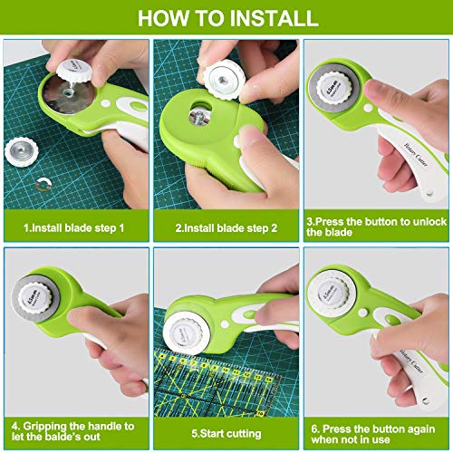 Rotary Cutter Kit,Rotary Cutter Tool Kit with with 5 Extra Blades, Cutting Mat, Patchwork Ruler, Carving Knife, Storage Bag for Sewing and Quilting