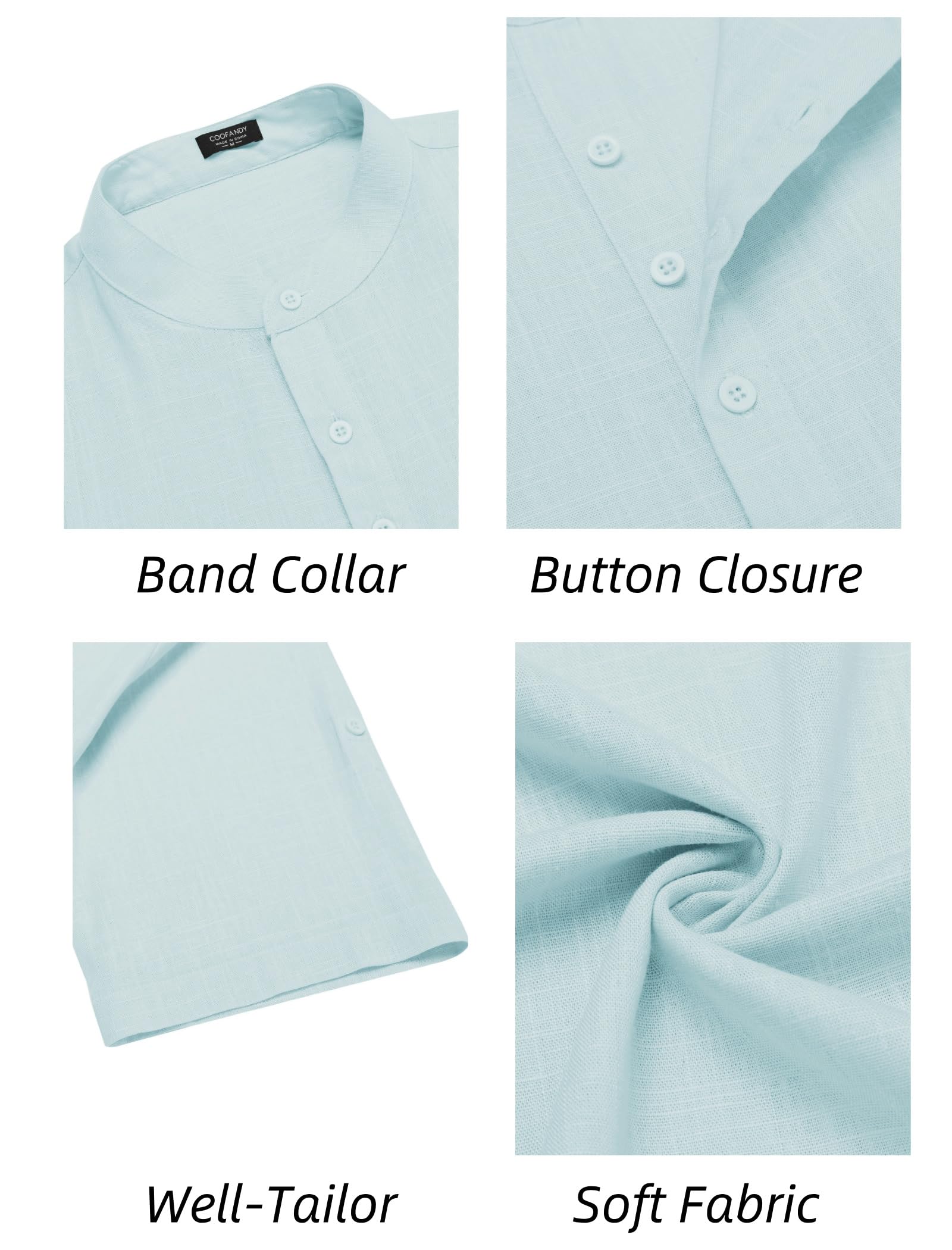 COOFANDY Men's Casual Beach T-Shirts Short Sleeve Henley Pullover Linen Button Down Shirts Fashion Summer Tops Clothing Blue