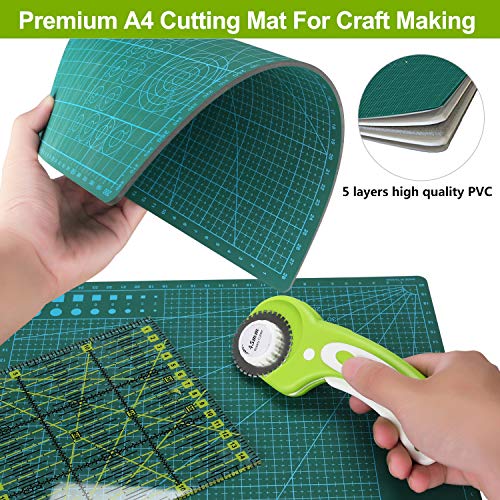 Rotary Cutter Kit,Rotary Cutter Tool Kit with with 5 Extra Blades, Cutting Mat, Patchwork Ruler, Carving Knife, Storage Bag for Sewing and Quilting