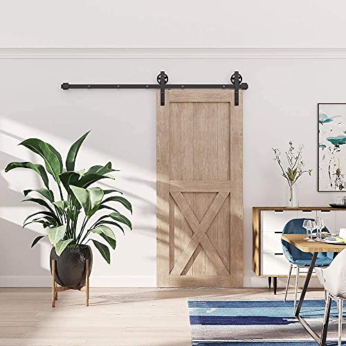 ZEKOO 7.5 FT Barn Door Hardware Kit,Sliding Door Hardware for Single Barn Door, Heavy Duty Black Steel Big Black Wheel Hanger,Heavy Duty,Slide Smoothly Quietly,Easy Install