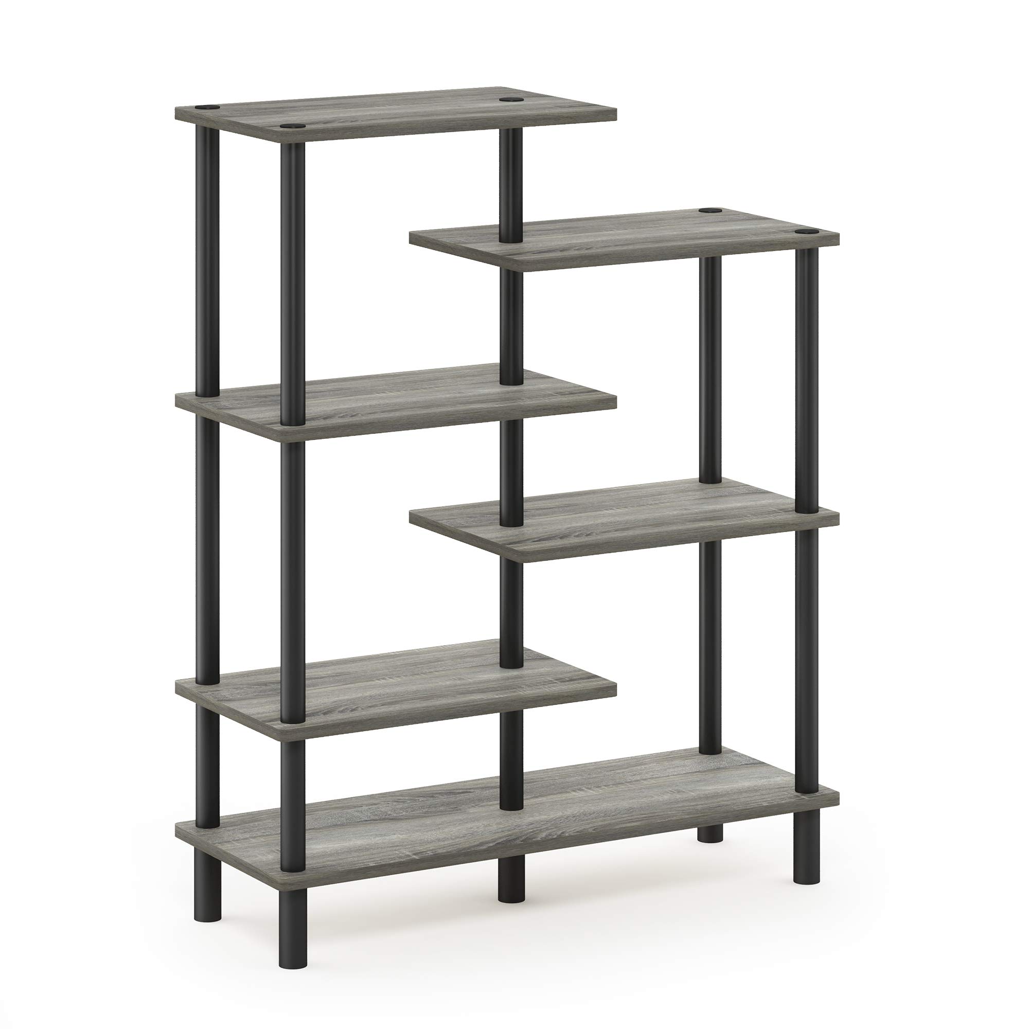 Furinno Turn-N-Tube 6-Tier and 3-Tier Accent Display Racks Bundle | French Oak Grey/Black