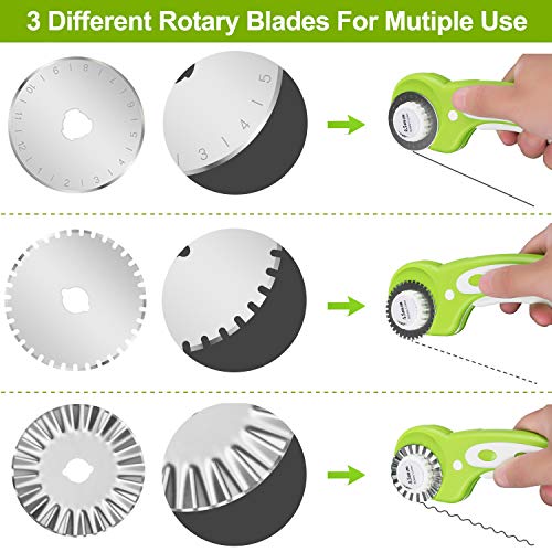 Rotary Cutter Kit,Rotary Cutter Tool Kit with with 5 Extra Blades, Cutting Mat, Patchwork Ruler, Carving Knife, Storage Bag for Sewing and Quilting