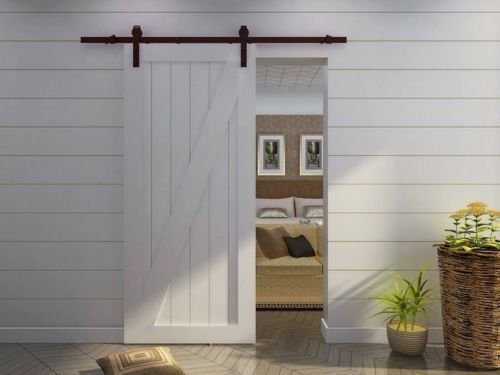 TMS 6.6 FT Country Dark Coffee Steel Sliding Barn Wood Door Hardware Antique