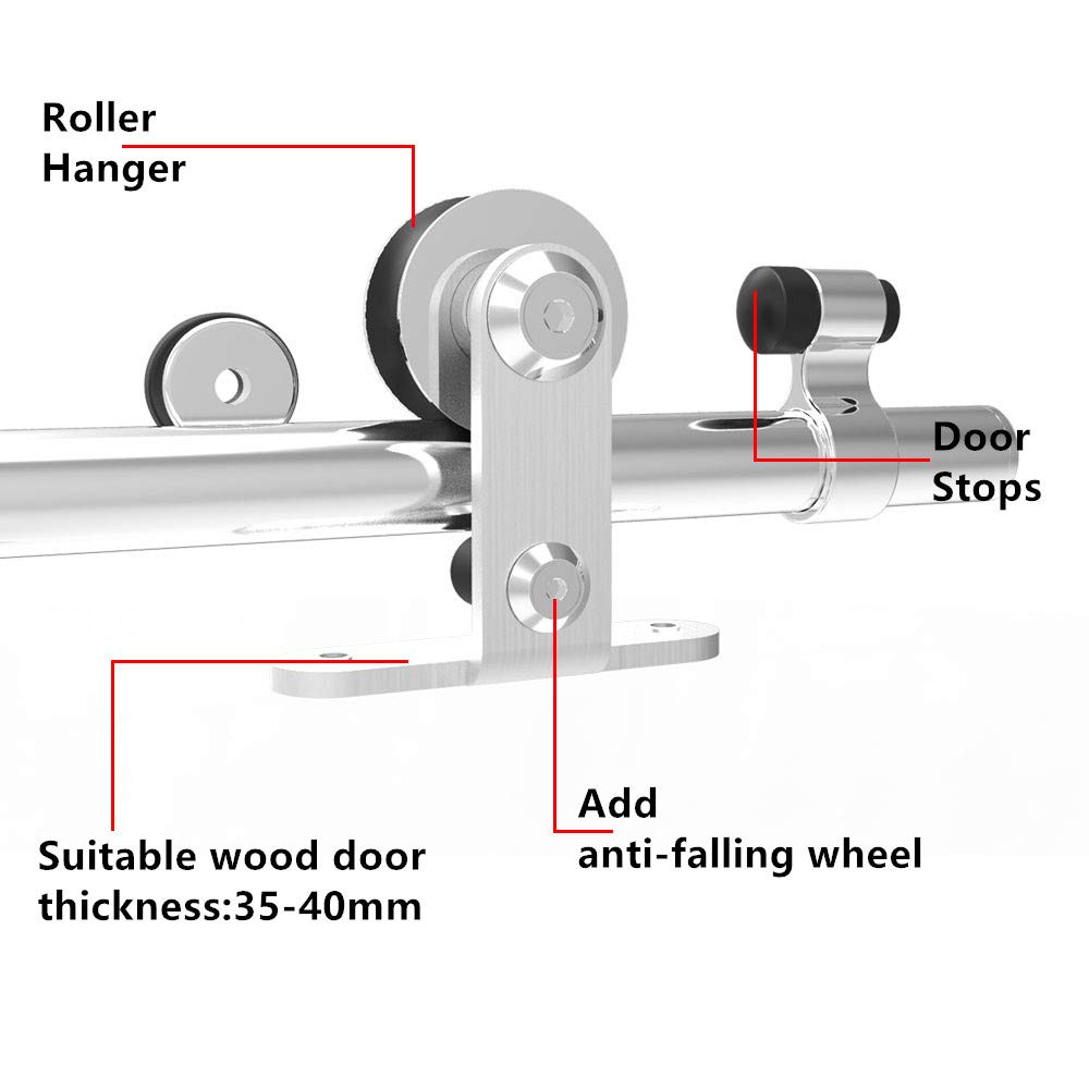 BONIKLUBA 6FT Stainless Steel Sliding Barn Door Hardware Track Kit Top Mount T Hanger Set for Single Door use, Easy to Install