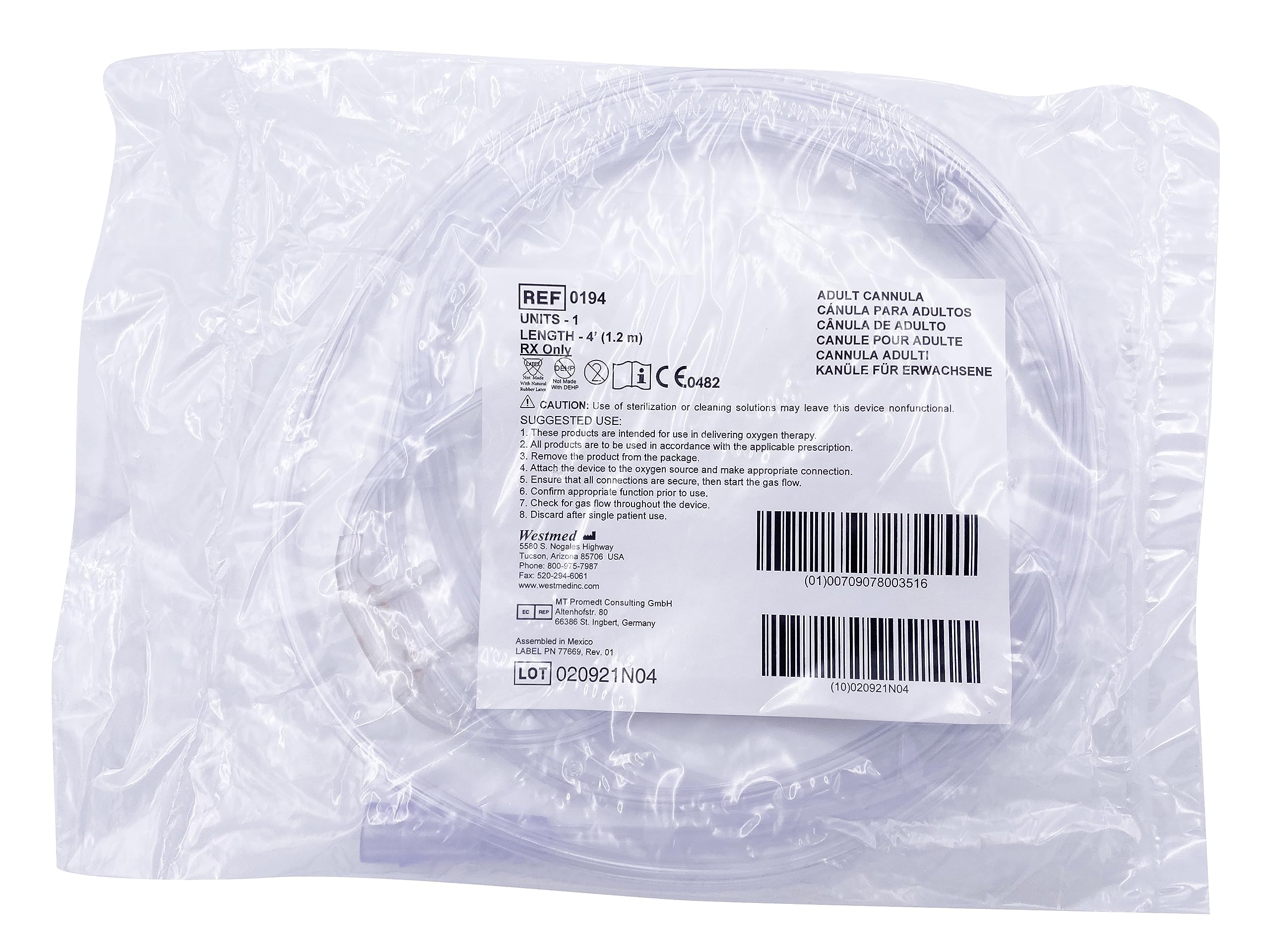 5-Pack Westmed #0194 Adult Cannula Comfort Soft Plus with 4' Kink Resistant Tubing