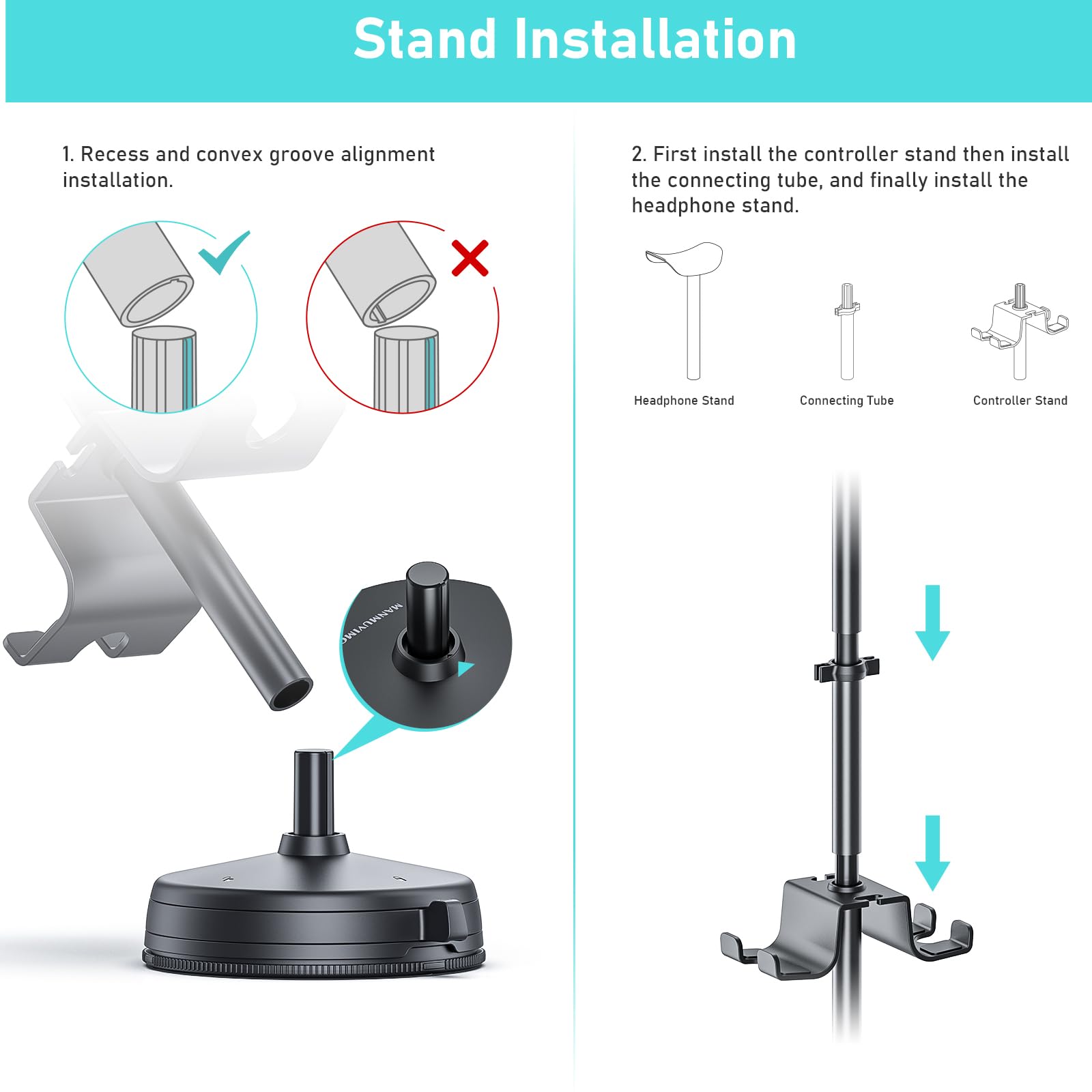 Desktop Headphone Controller Stand Holder with Anti-Slip Heavy Base Stable Suction Cup, Universal Aluminum Headset Controller Storage Organizer Compatible for PS5/Switch Pro/Xbox/Airpods/Beats/Bose