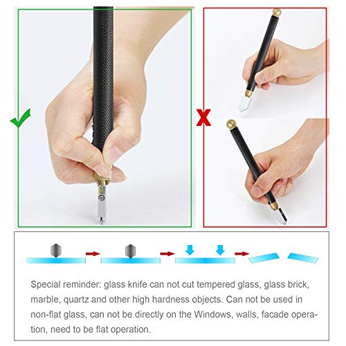 Glass Cutter Tool Set 2mm-20mm Pencil Style Oil Feed Carbide Tip with 2 Bonus Blades and Screwdriver