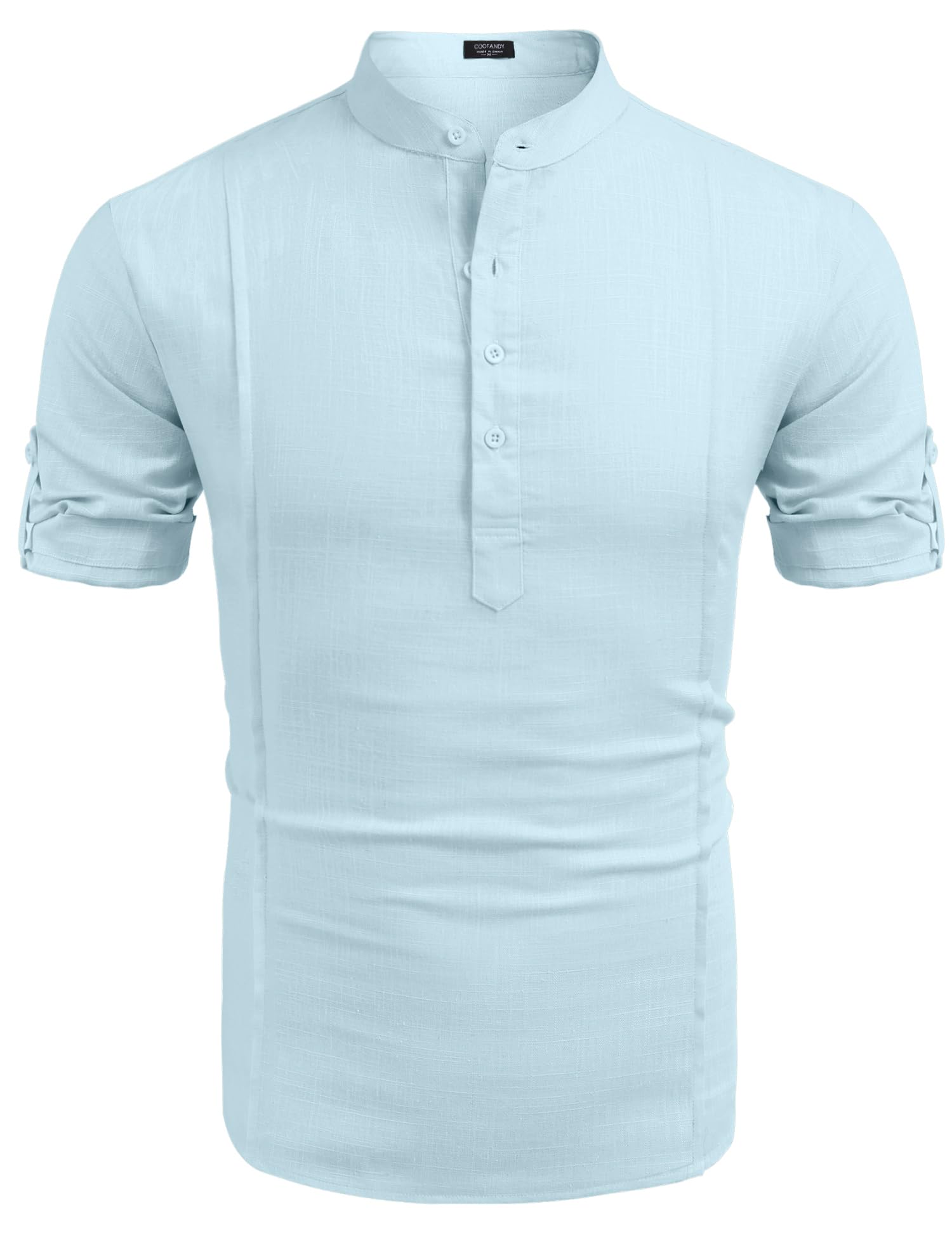 COOFANDY Men's Casual Beach T-Shirts Short Sleeve Henley Pullover Linen Button Down Shirts Fashion Summer Tops Clothing Blue