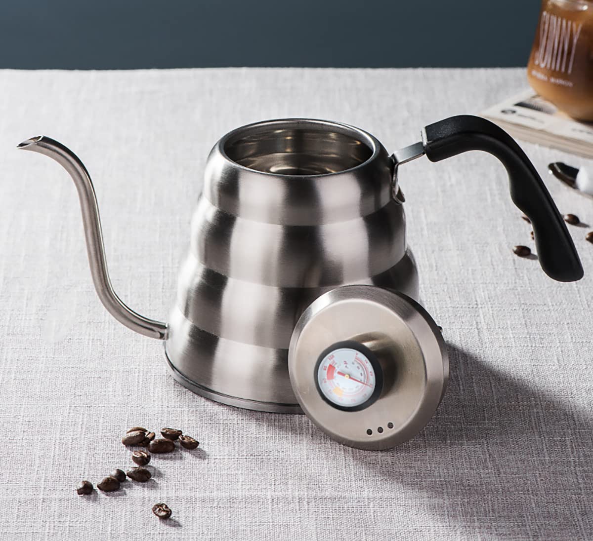 Beeca Pour Over Coffee Kettle with Thermometer, Premium Stainless Steel Gooseneck Kettle for Tea French Press Drip Coffee Slow Brew Pot for All Stovetop and Any Heat Source, 40oz / 1200ml